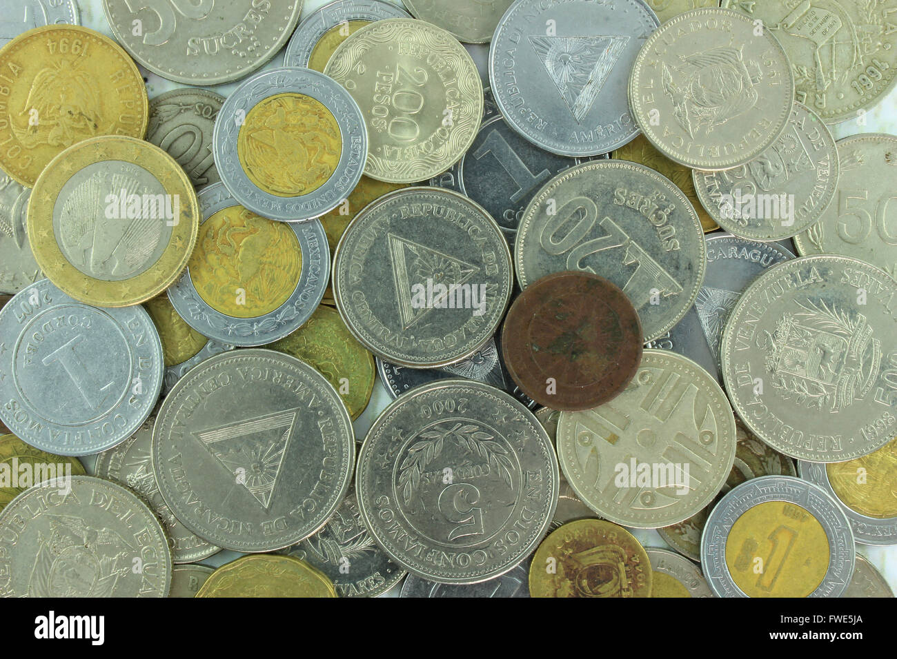 Coins of South American countries in a variety of denominations Stock ...