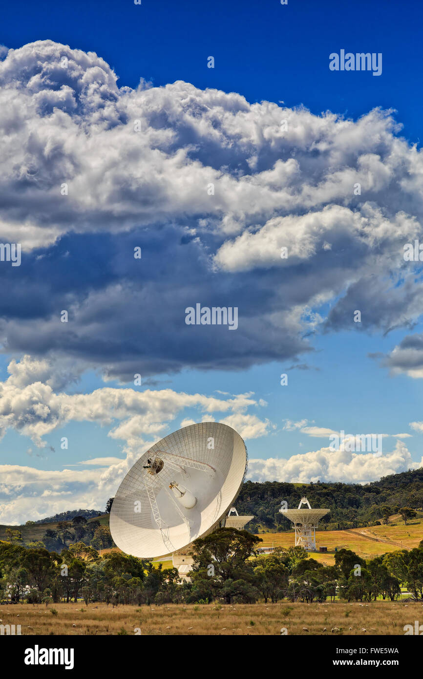 Vertical view towards Deep Space radio antennas array at Tidbindilla ...
