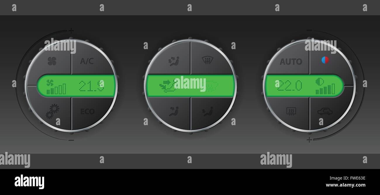 Digital air condition control set with detailed green color lcd Stock ...