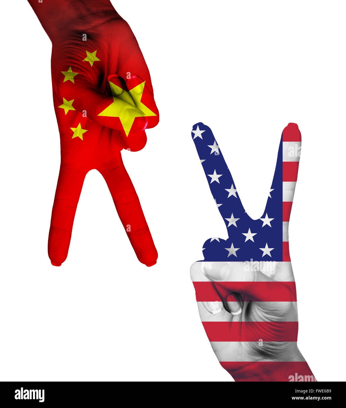 Hands making the V sign with painted flag Stock Photo - Alamy