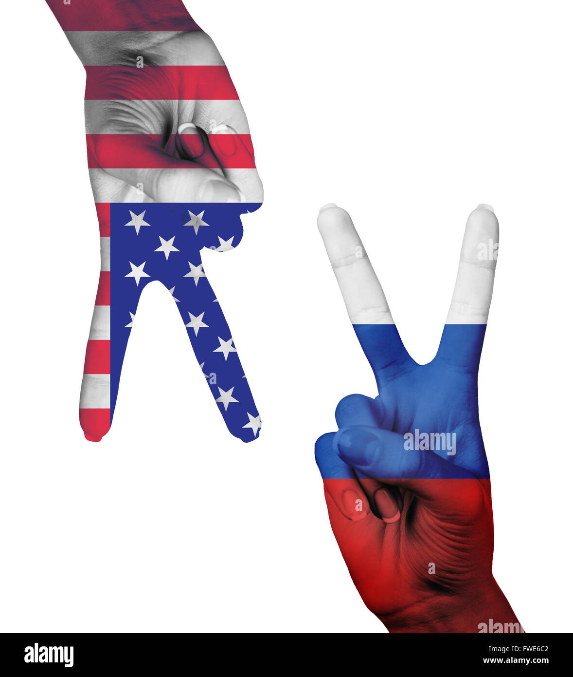 Hands making the V sign with painted flag Stock Photo - Alamy