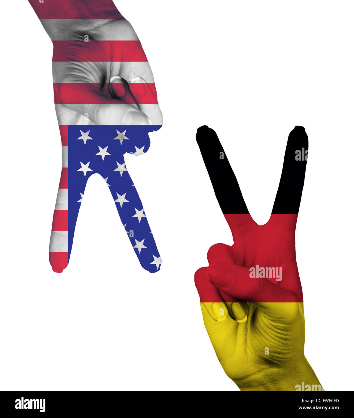 Hands making the V sign with painted flag Stock Photo - Alamy