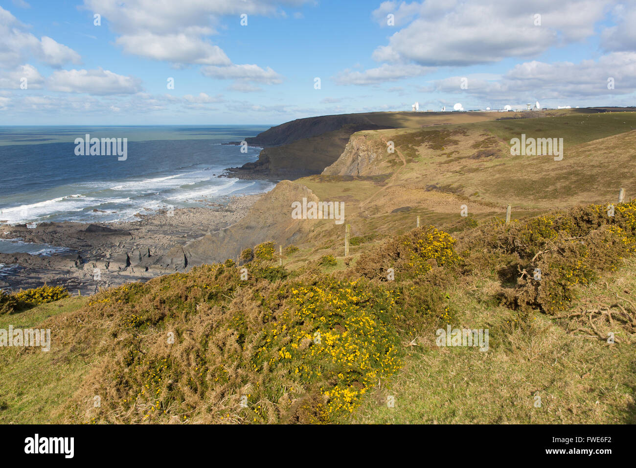 North Cornwall coast view north of Sandymouth beach Cornwall England UK ...