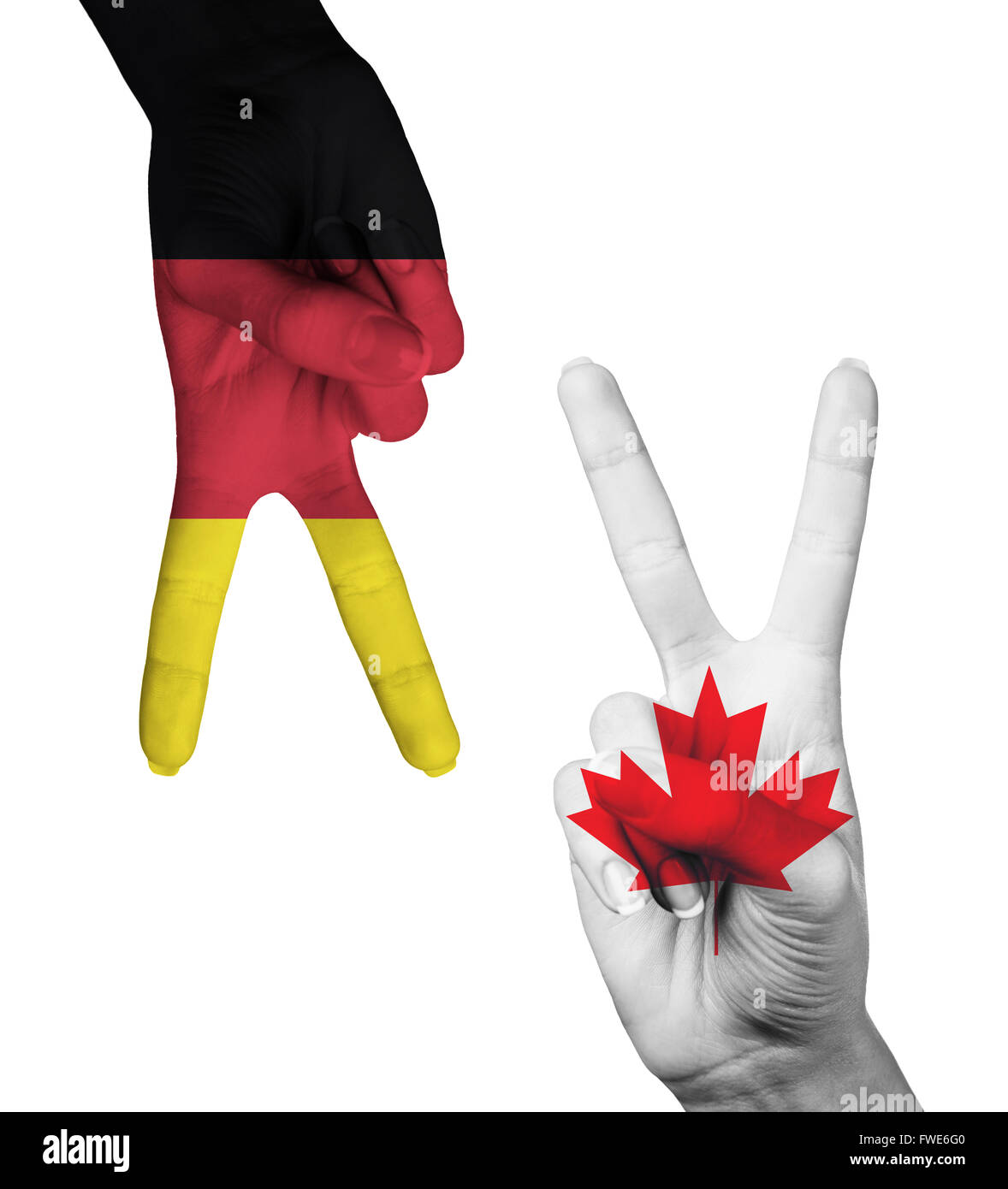 Hands making the V sign with painted flag Stock Photo - Alamy