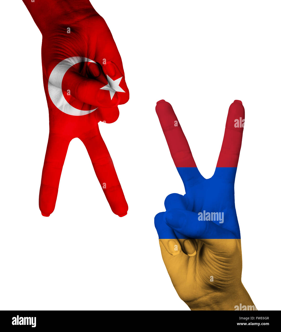 Hands making the V sign with painted flag Stock Photo - Alamy