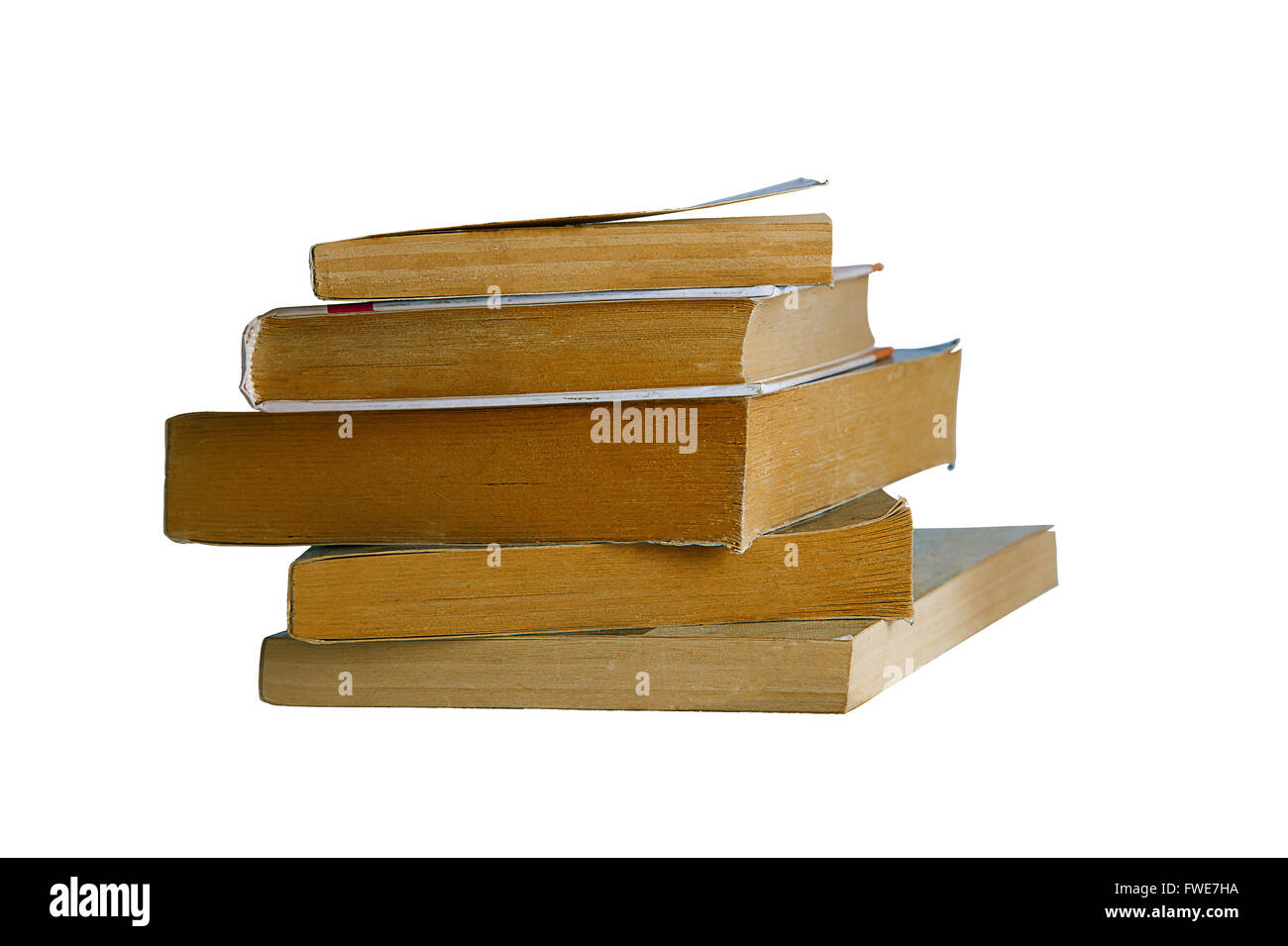 High stack of different old books. Isolated on white. Clipping path ...