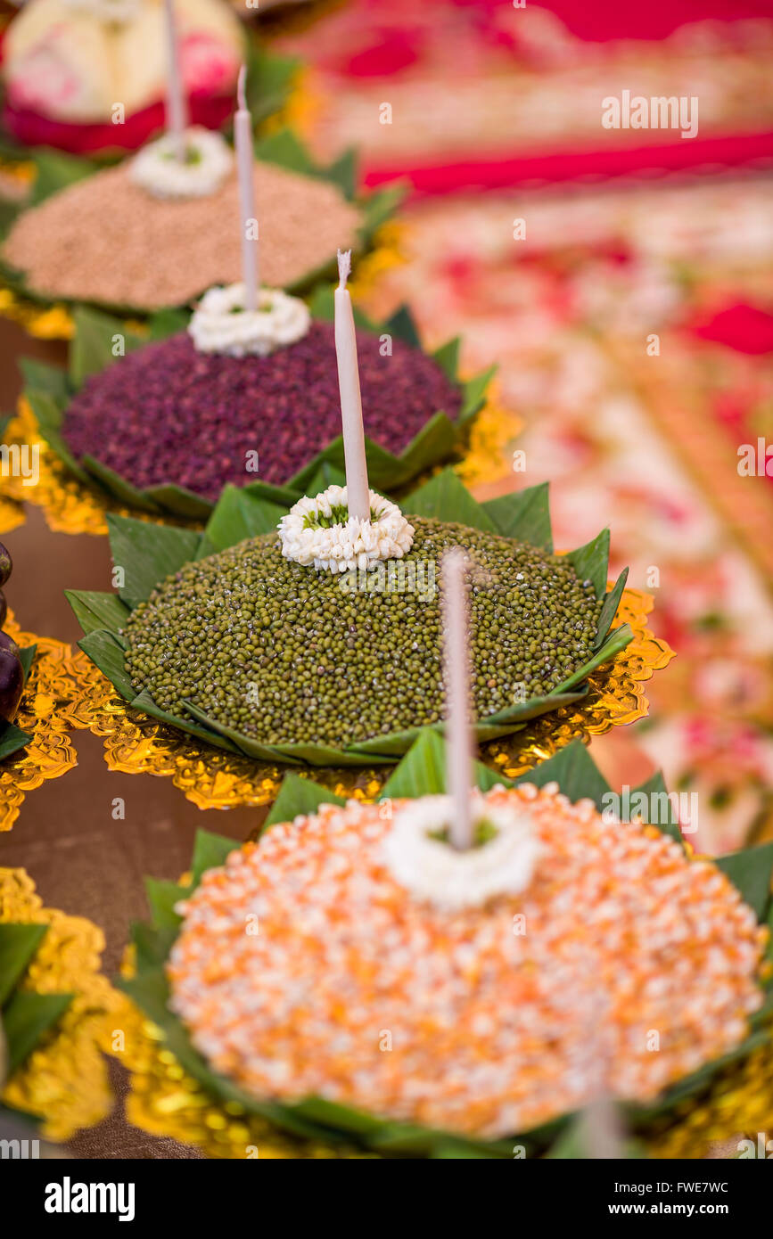 Prayer offerings using food ingredients in traditional Cambodian ...