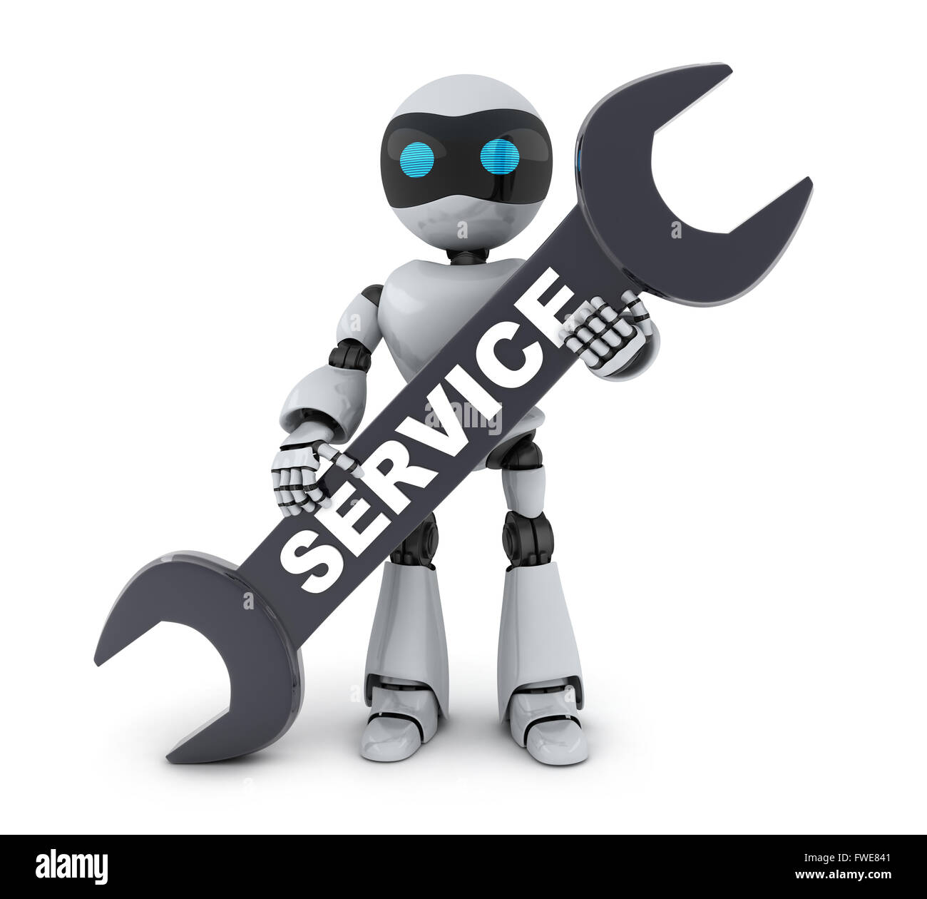 Robot and service sign on white background (done in 3d Stock Photo - Alamy