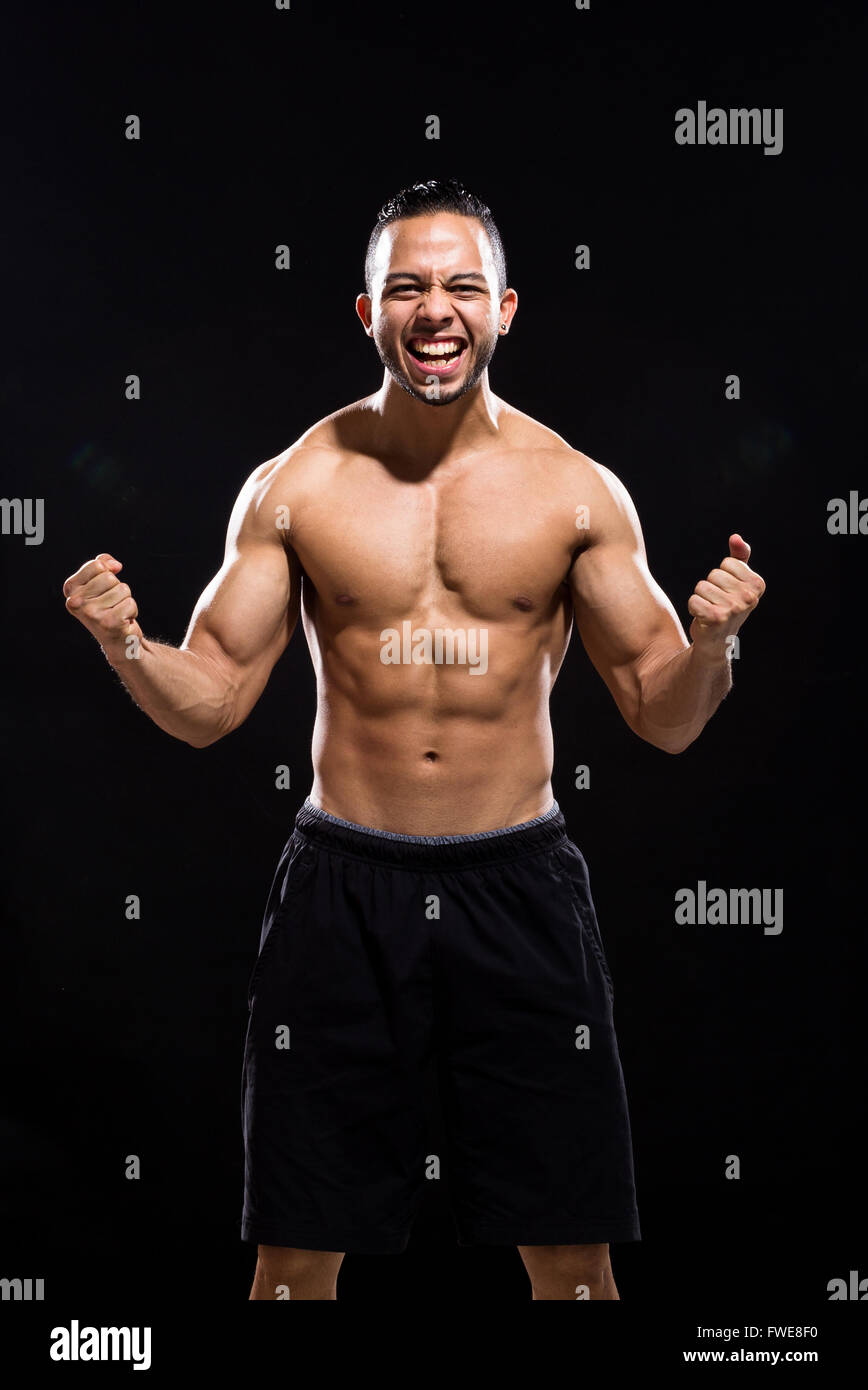Furious man screaming. Black Background Stock Photo - Alamy