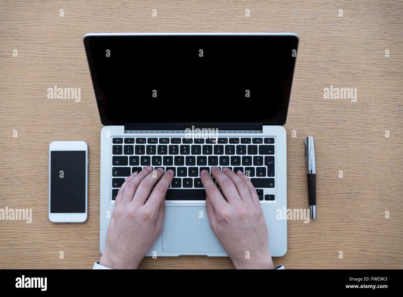 Work from above Laptop and tools Stock Photo - Alamy