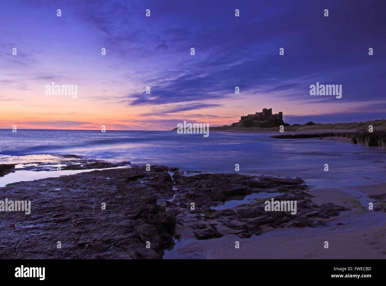 Northern Light over Bamburgh Castle, Bamburgh Northumberland Stock ...