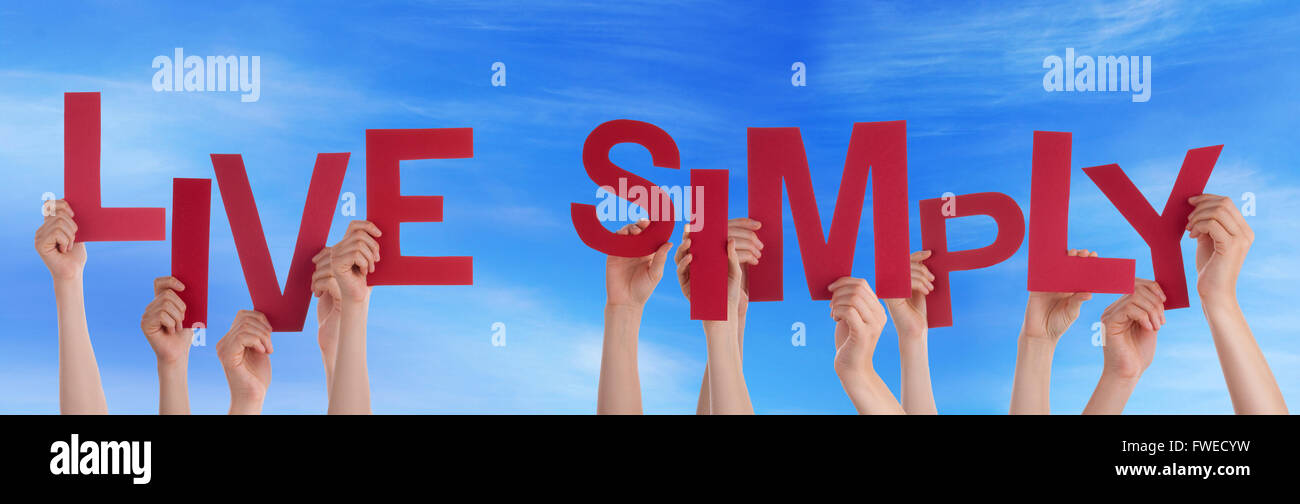 People Hands Holding Red Word Live Simply Blue Sky Stock Photo - Alamy