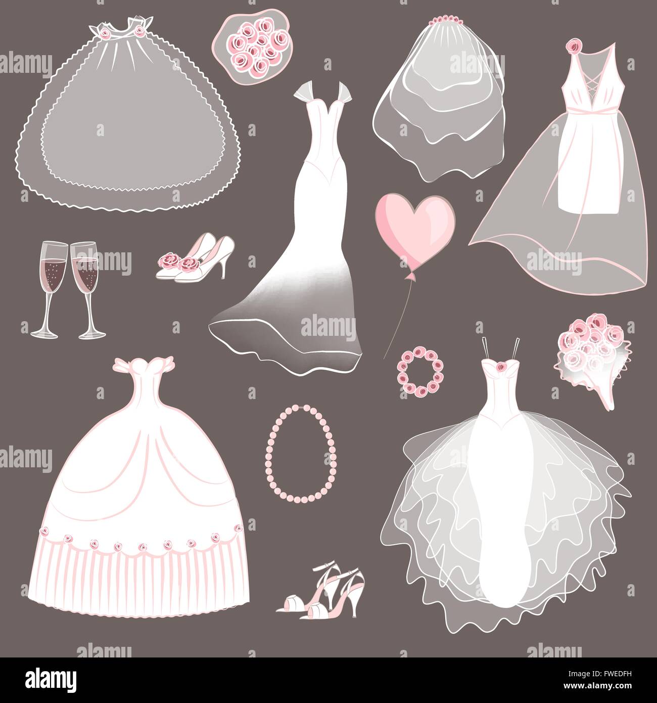 wedding dresses set - vector illustration. eps 10 Stock Vector Image ...