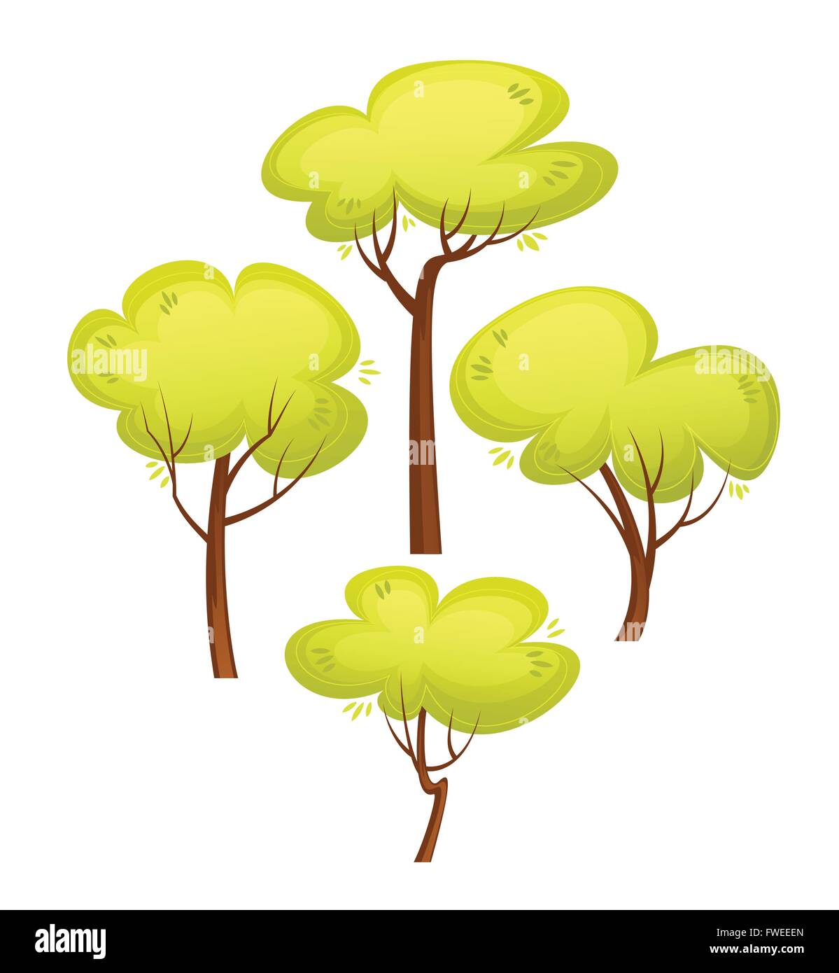 Set of Different Trees Cartoon Style. Summer green tree. Vector cartoon ...