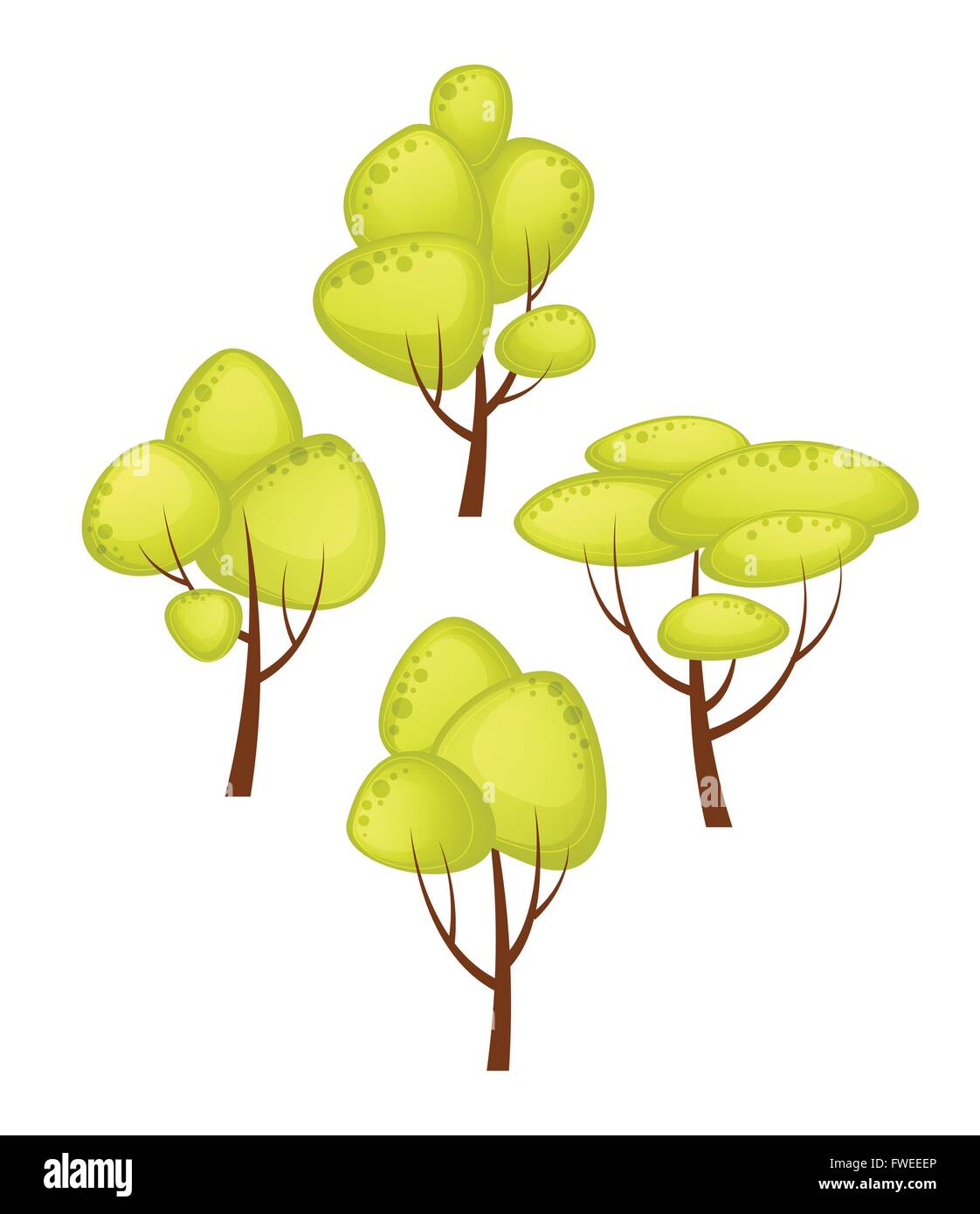 Set of Different Trees Cartoon Style. Summer green tree. Vector cartoon ...