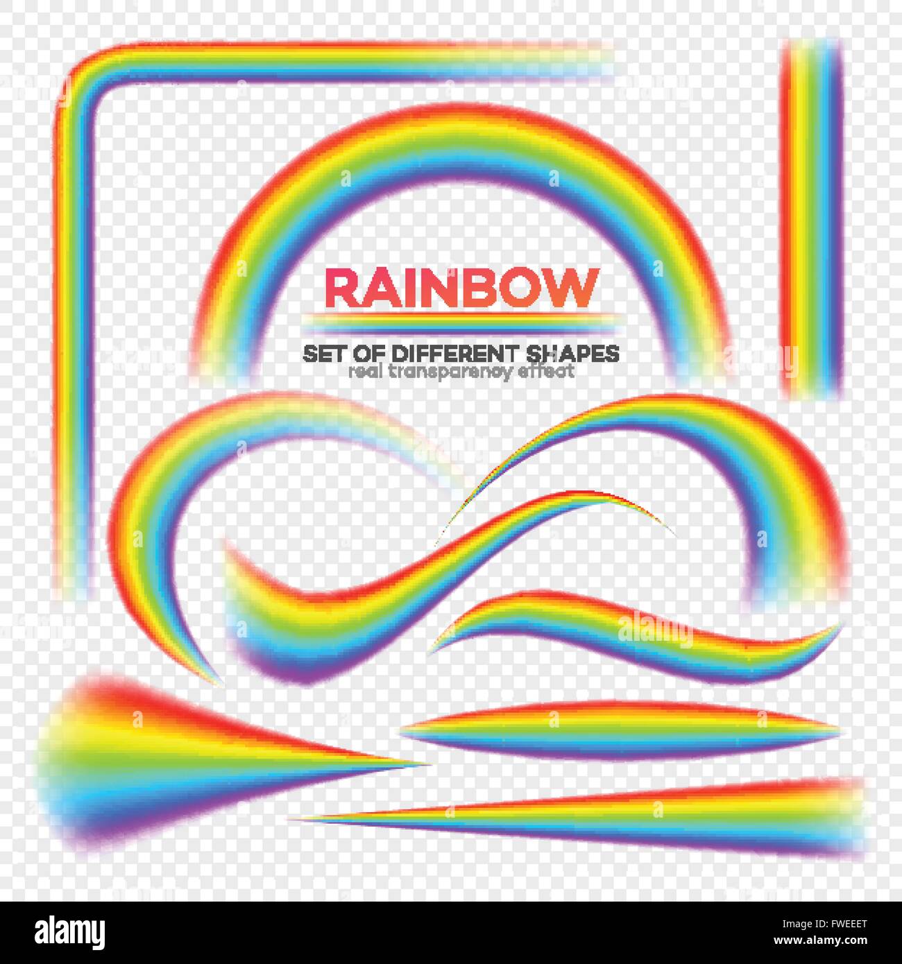 Rainbows different shape set. Real Rainbow transparency effect. Vector ...
