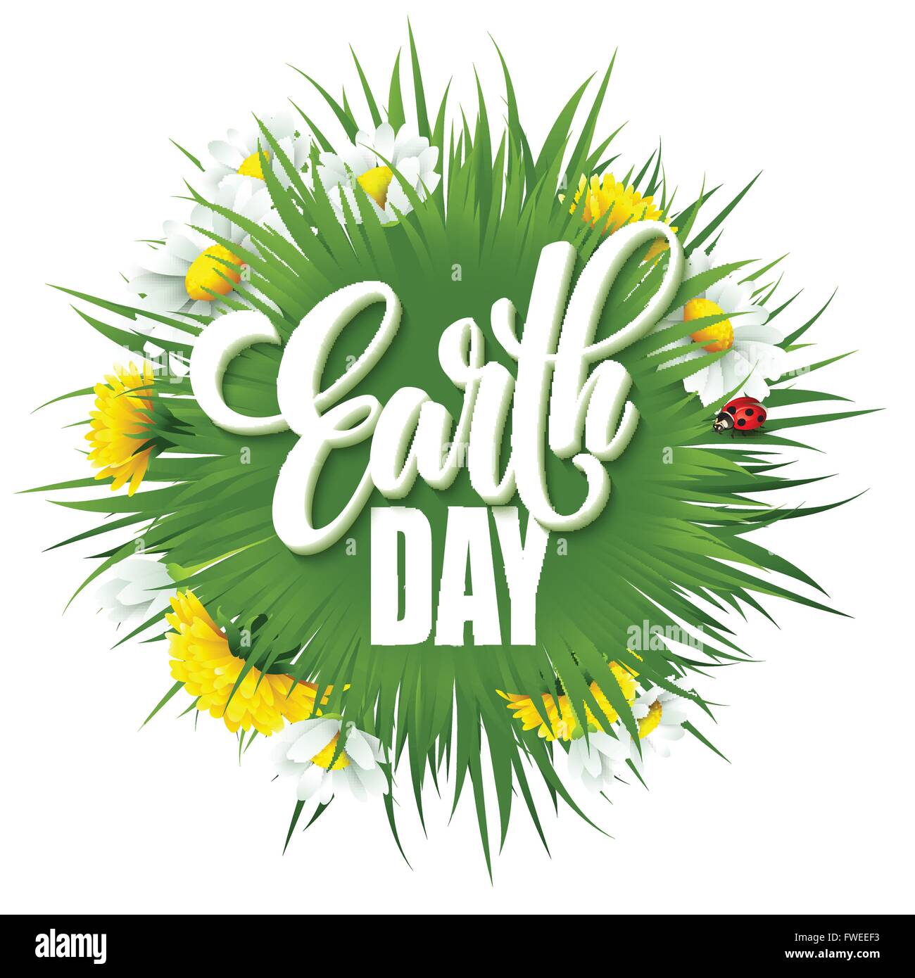 Earth Day Lettering poster with title. Green globe planet with grass ...