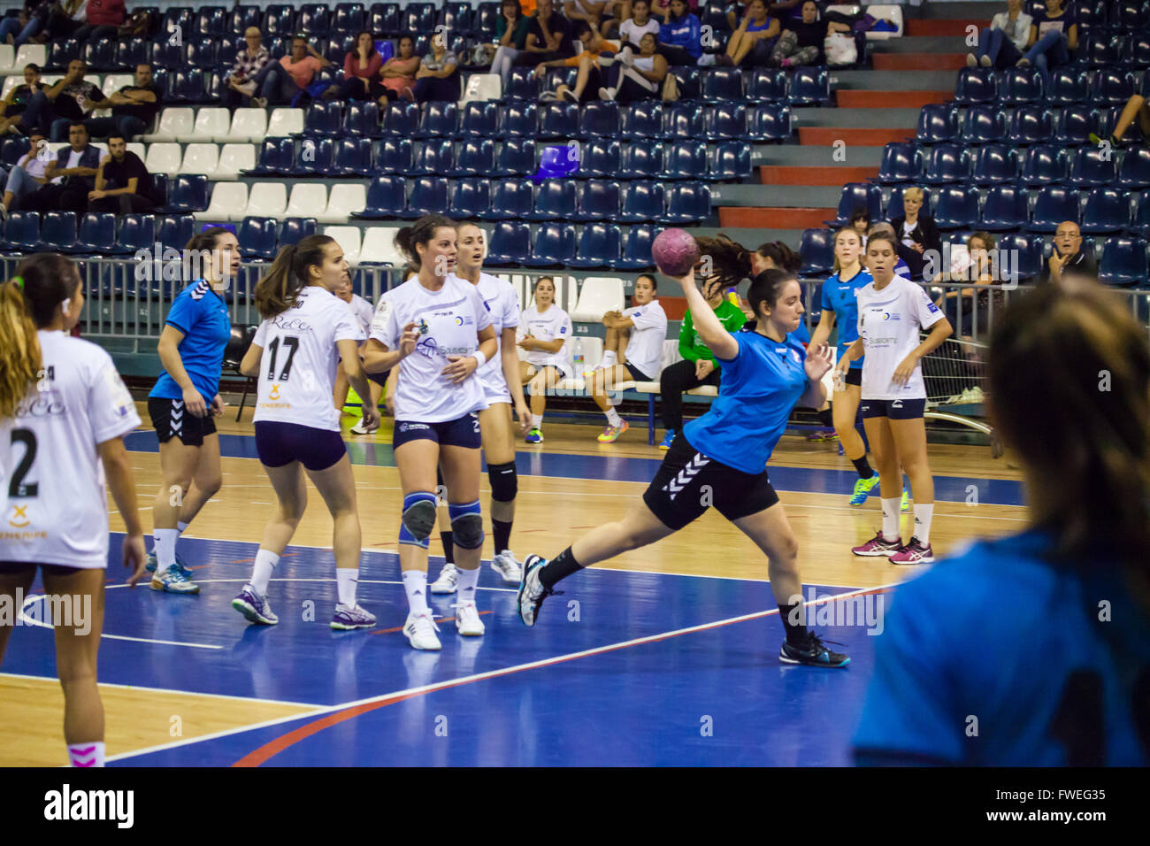 young women handball match held in a sports centre Stock Photo - Alamy