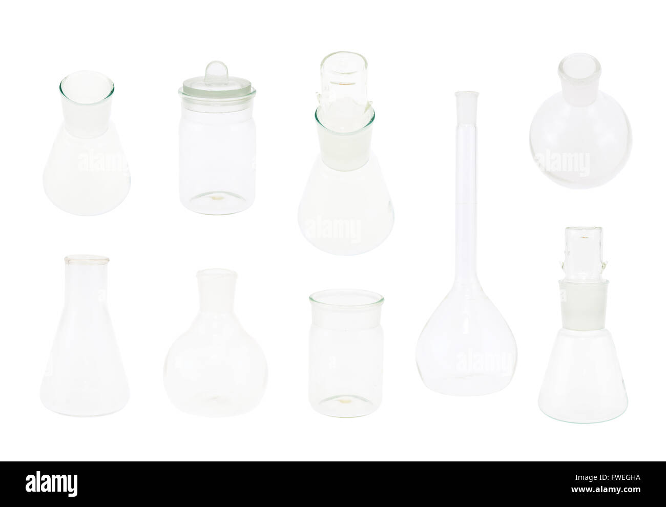 Set of multiple chemistry glassware Stock Photo - Alamy