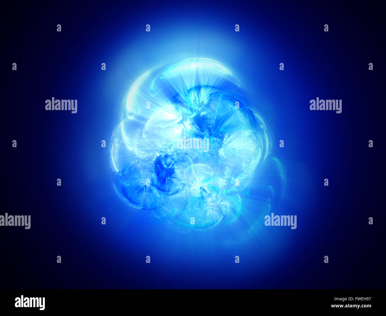 Blue glowing fusion in space, computer generated abstract background ...