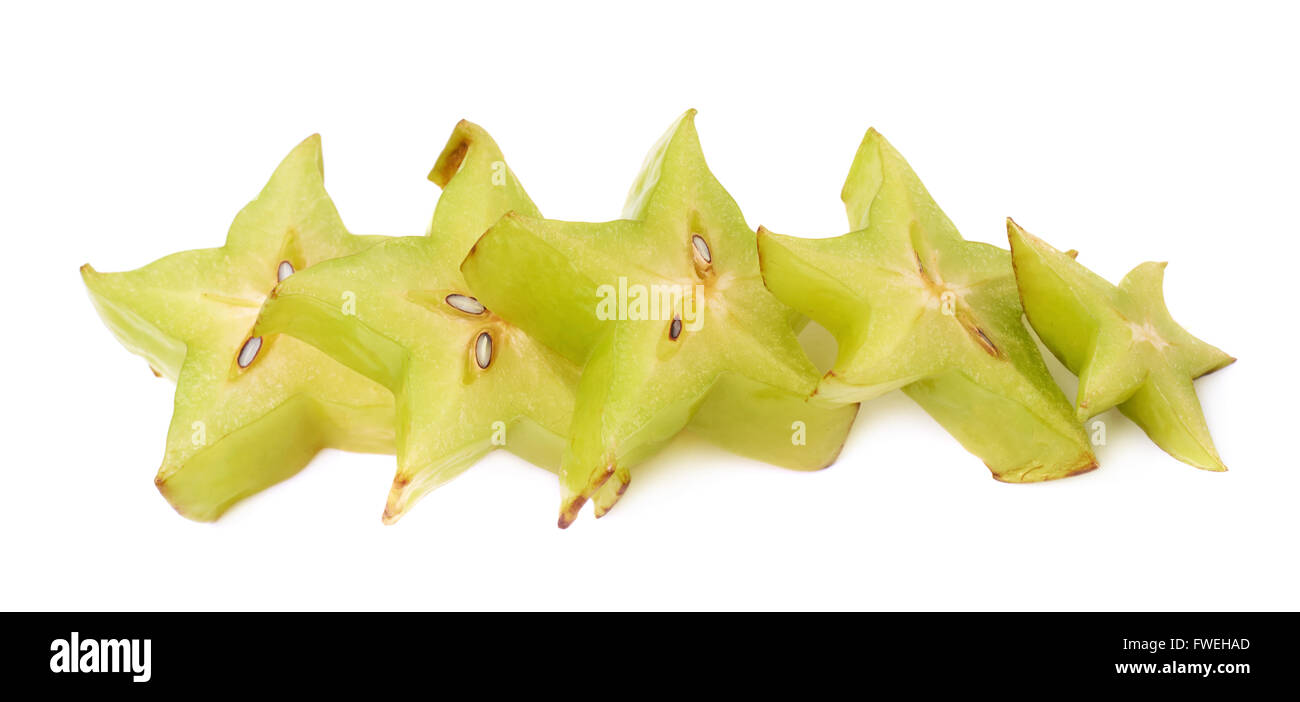 Line of starfruit slices isolated Stock Photo - Alamy