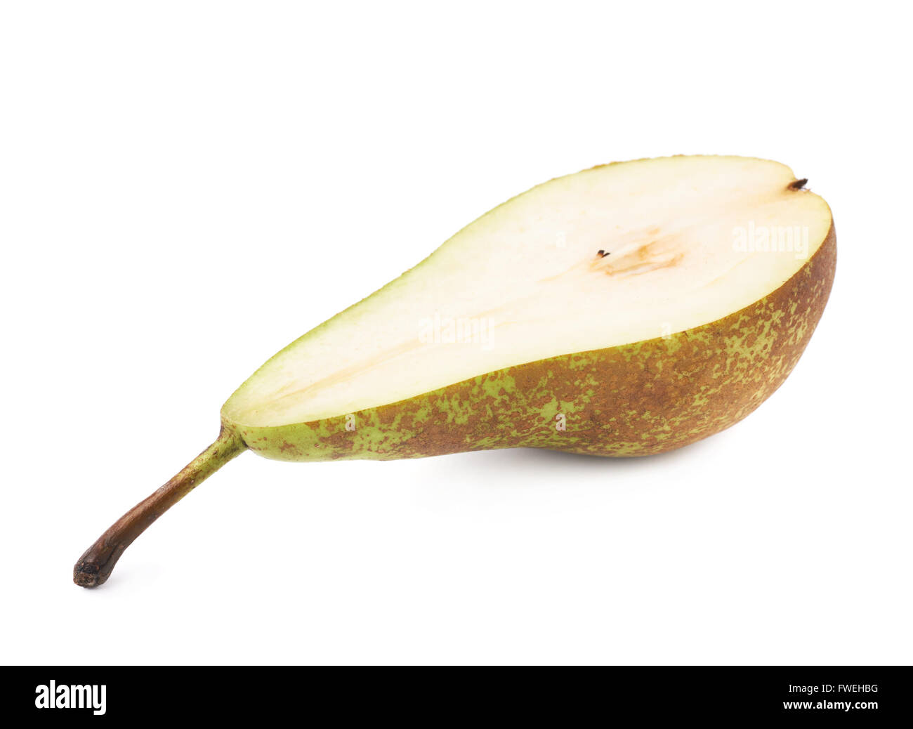 Green pear cut in half isolated Stock Photo - Alamy