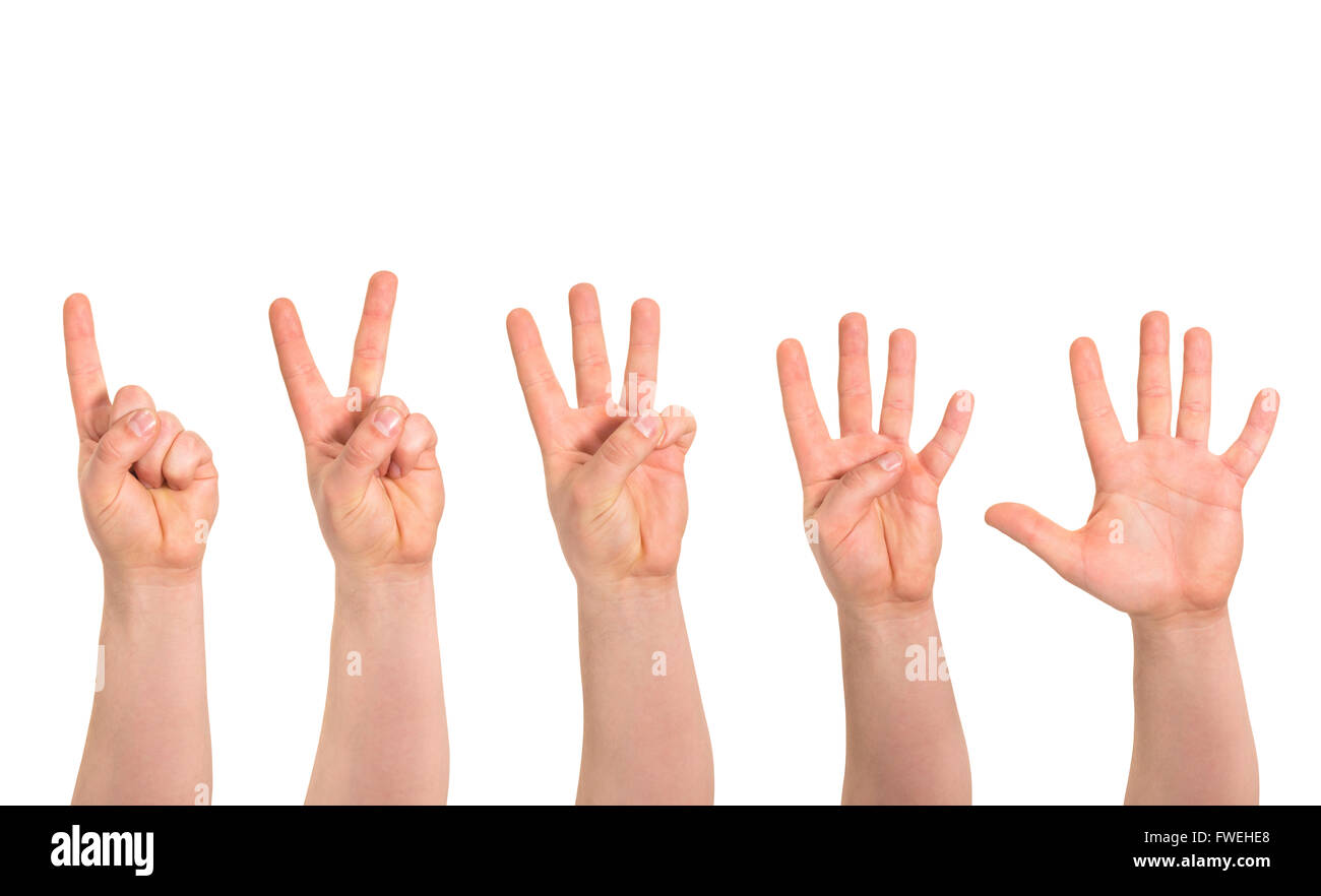One to five fingers count hand gesture isolated Stock Photo - Alamy