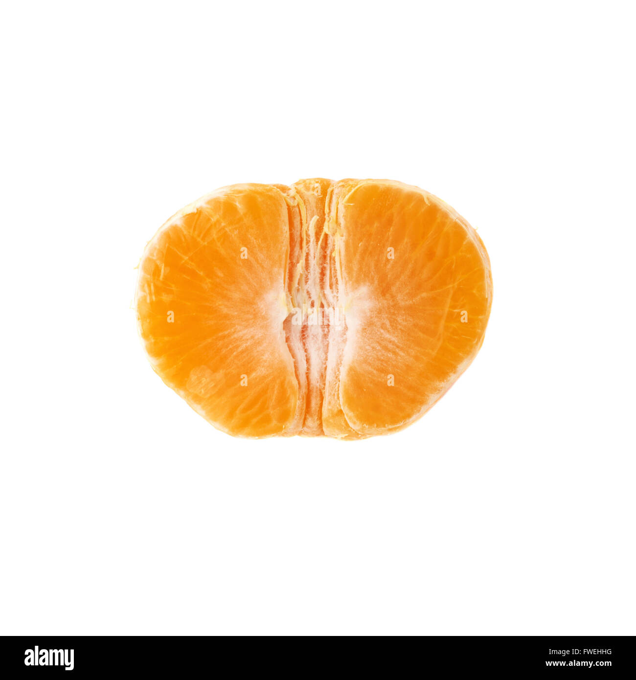 Half of fresh juicy tangerine fruit isolated over the white background ...