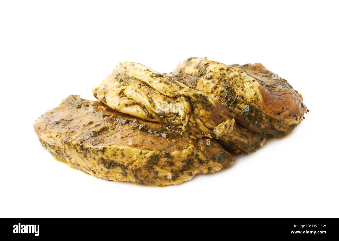 Three marinated beef slices isolated Stock Photo - Alamy
