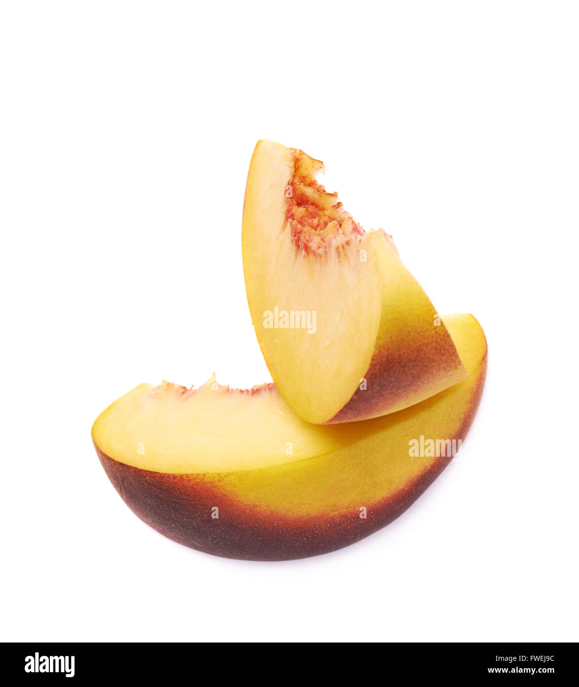 Peach fruit's slices composition isolated Stock Photo - Alamy