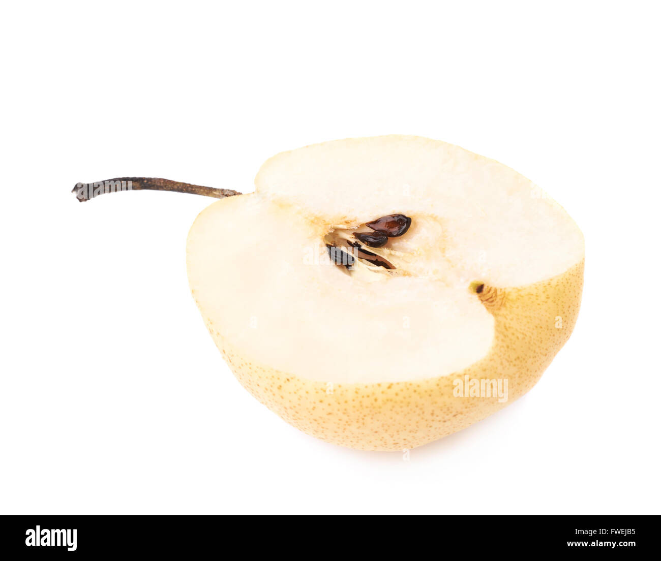 Yellow pear cut in half isolated Stock Photo - Alamy