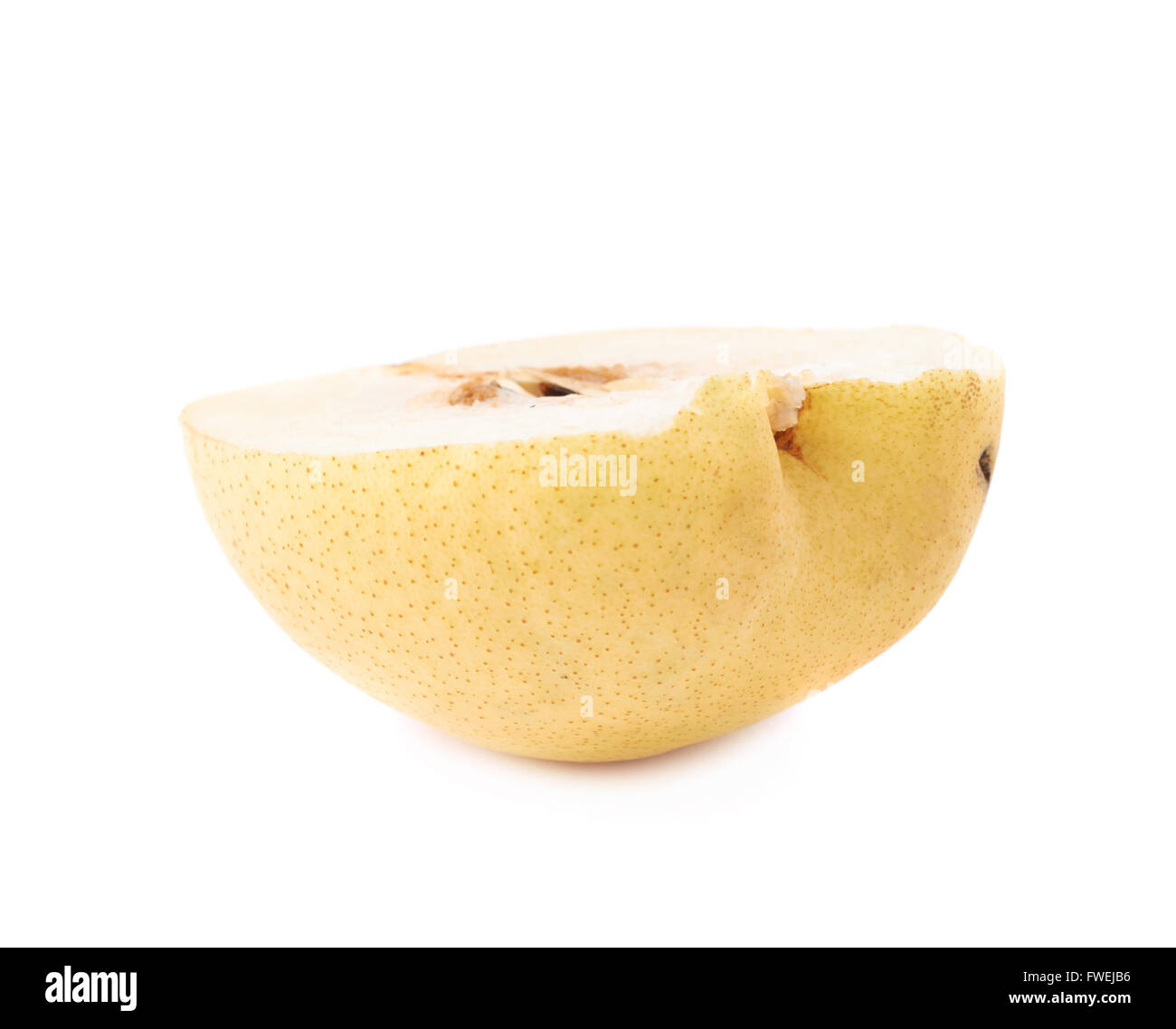 Yellow pear cut in half isolated Stock Photo - Alamy