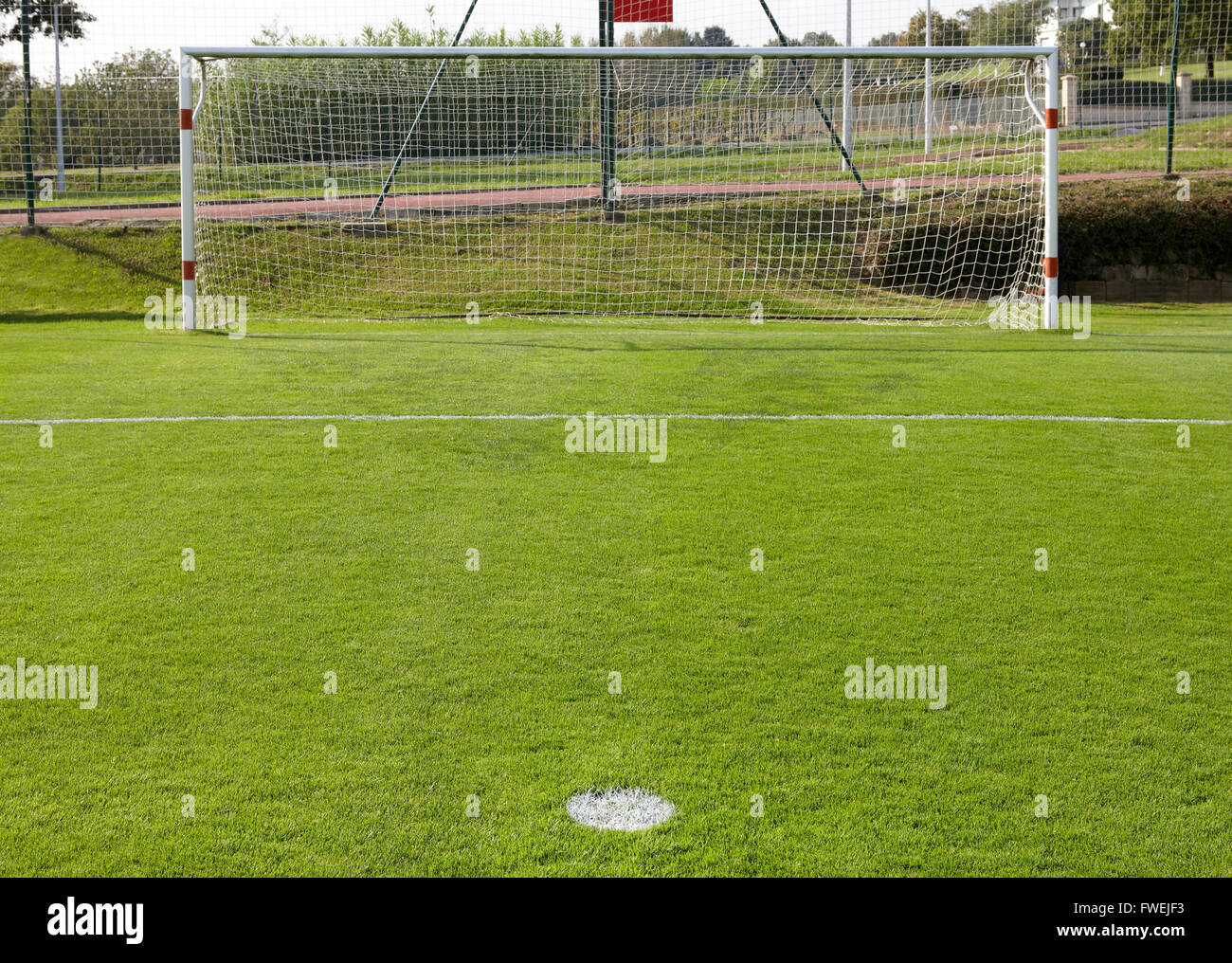 Football goal and penalty point detail. Horizontal format Stock Photo ...