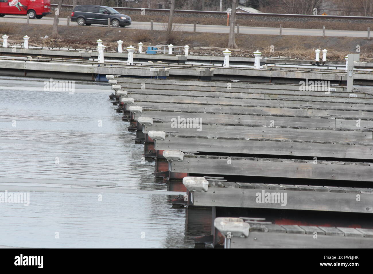Empty boat slips during the early spring season in North America ...