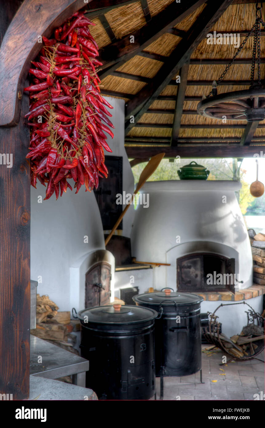 Traditional hungarian rural kitchen with oven for burning wood Stock ...