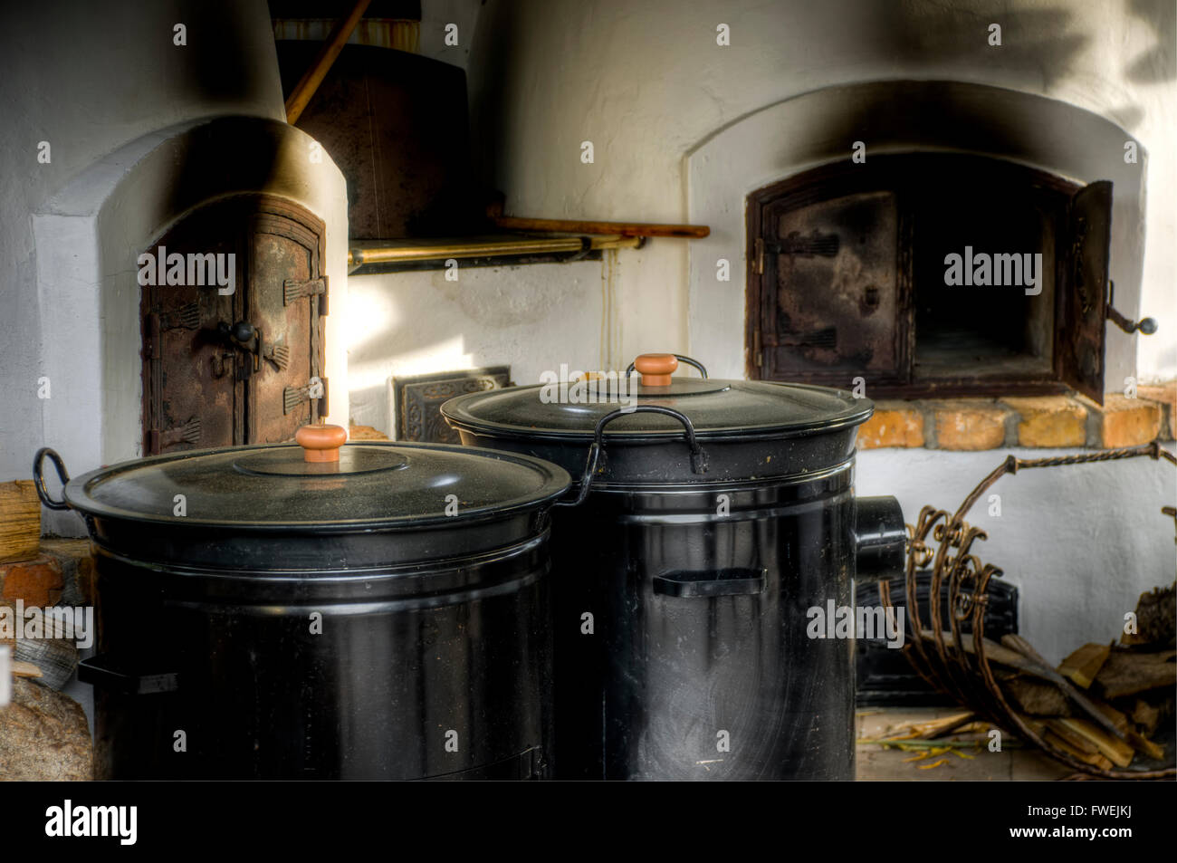 Traditional hungarian rural kitchen with oven for burning wood Stock ...