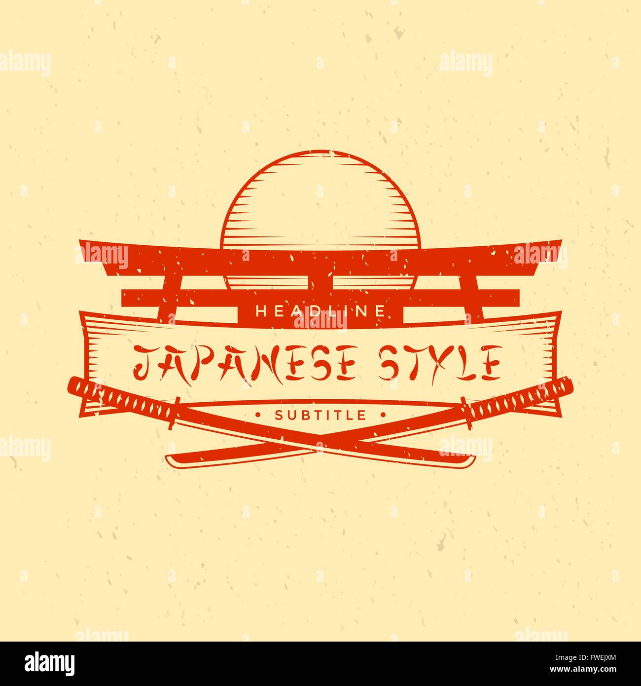 vector red color japan style vintage sign logo banner with boken ...