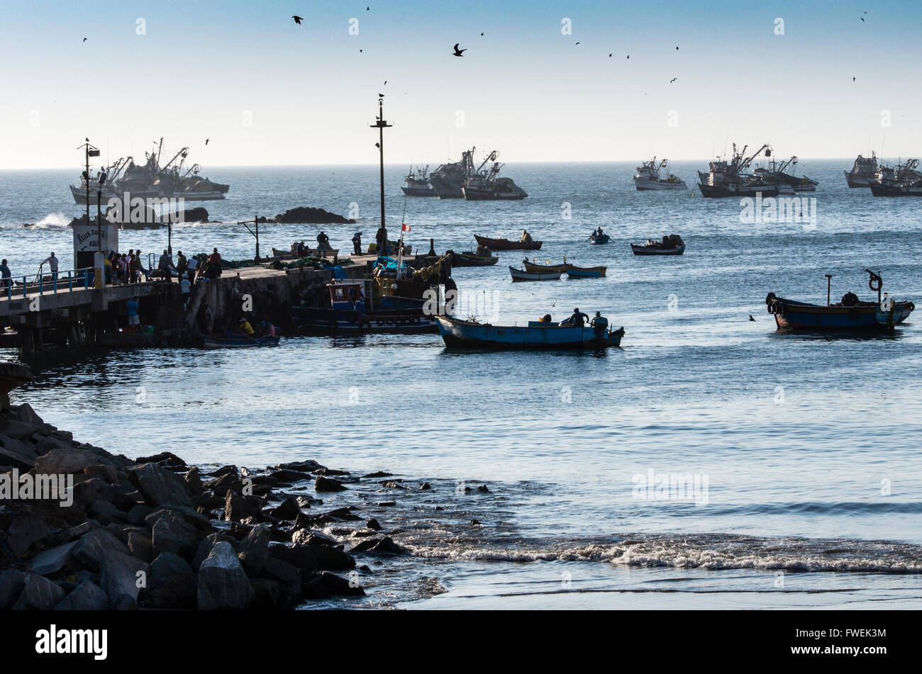 Huacho port in Lima region, Peru. Fishing vessel Stock Photo - Alamy