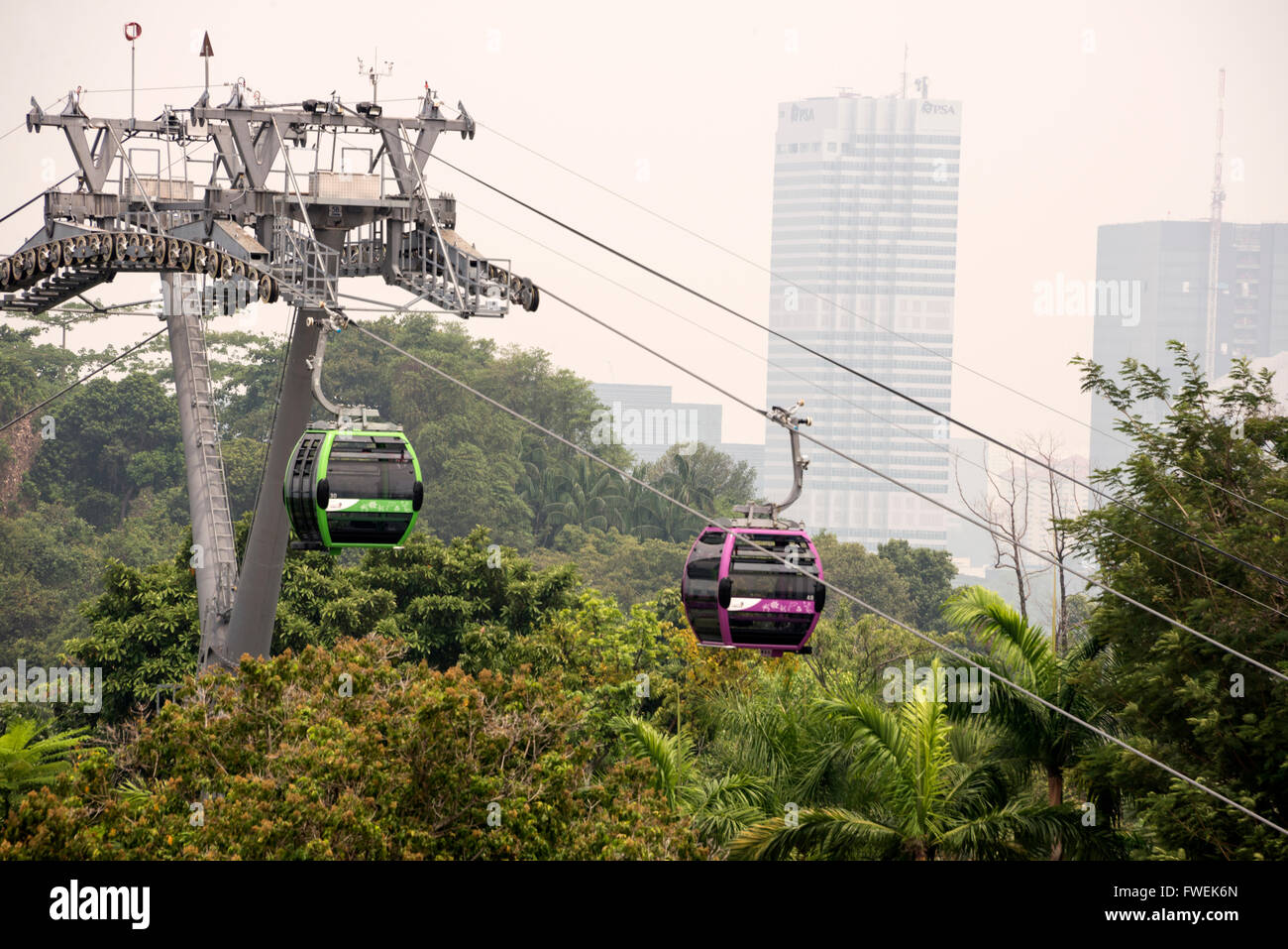 Cable cars connect Sentosa island with the waterfront of Singapore ...