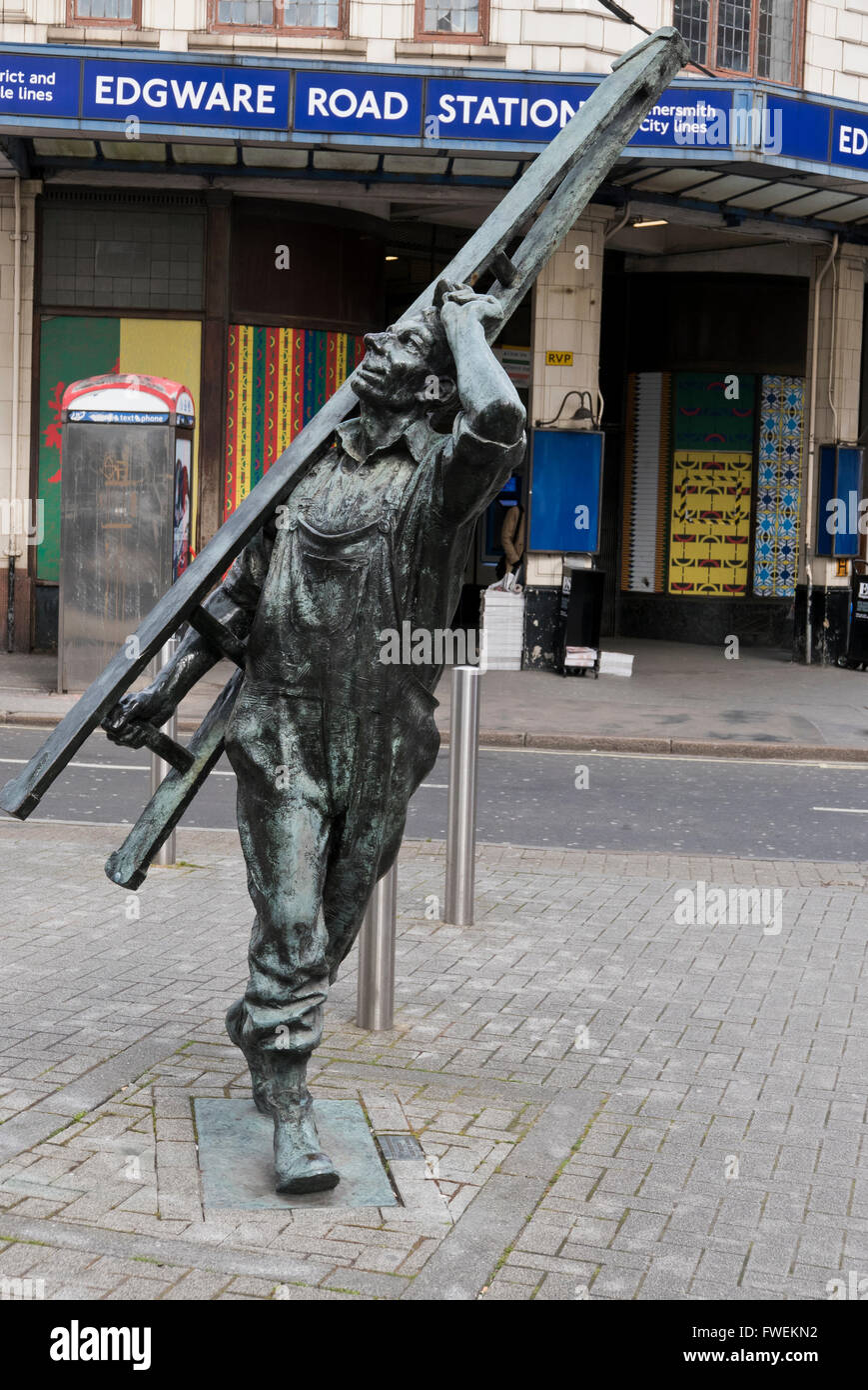A window cleaner sculpture by Allan Sly outside Edgware Tube Station in ...