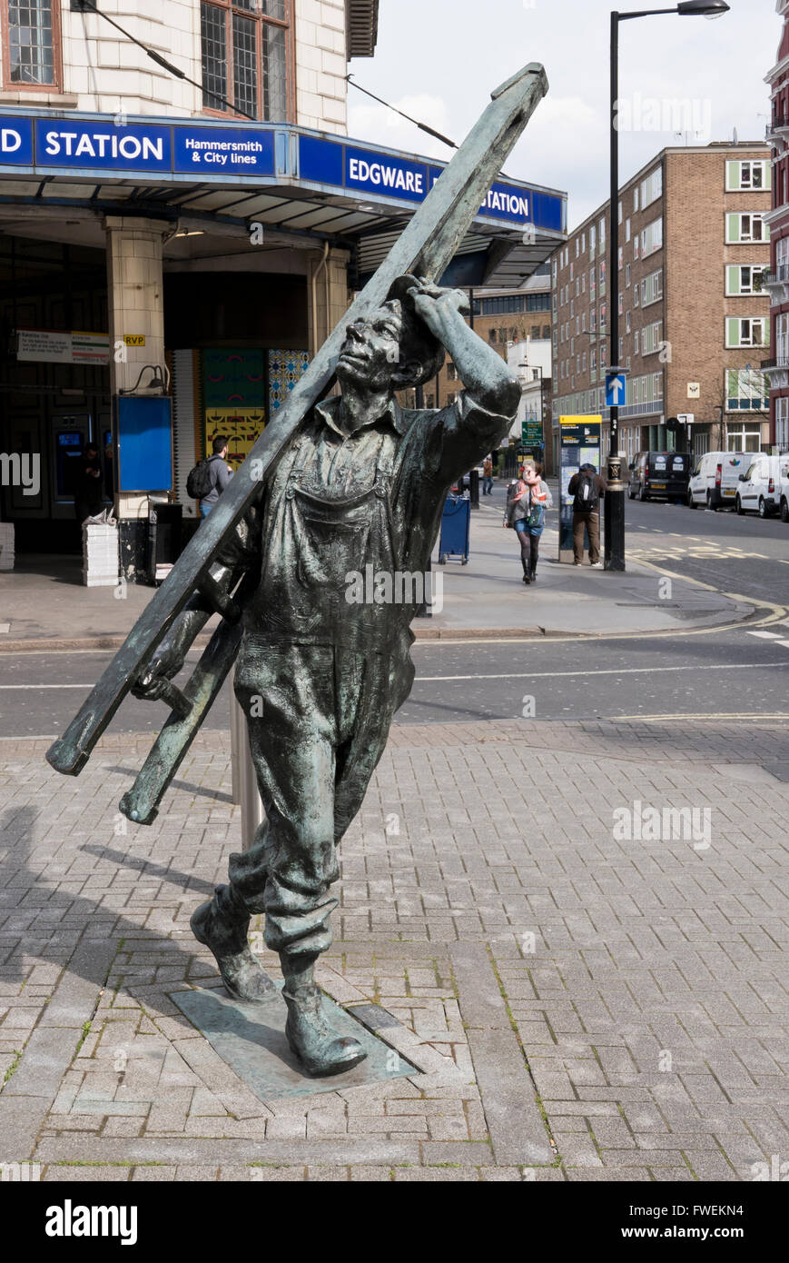 A window cleaner sculpture by Allan Sly outside Edgware Tube Station in ...