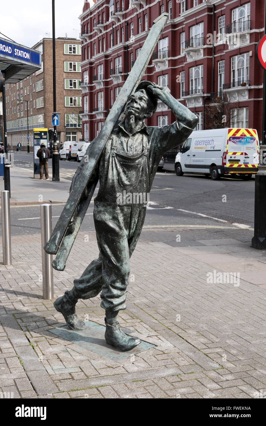 A window cleaner sculpture by Allan Sly outside Edgware Tube Station in ...