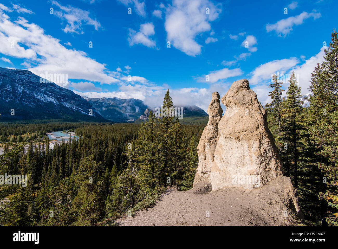View of the Bow River Valley, Hoodoos Viewpoint, Banff National Park ...