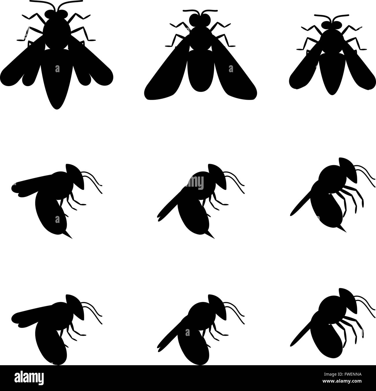Bee icons in silhouette, Top and side view, vector Stock Vector Image ...