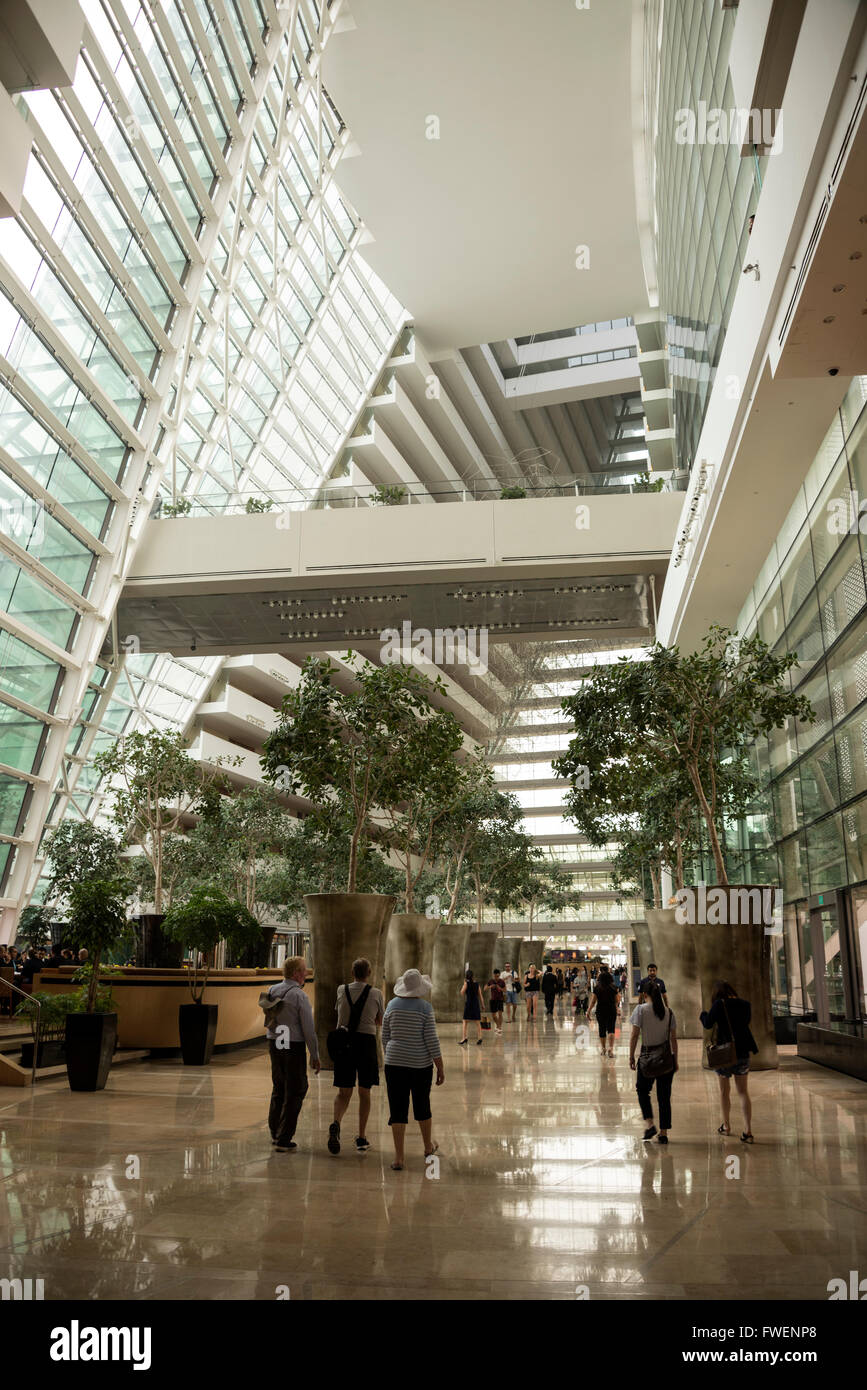 The huge reception Hall at the Marina Bay Sands Hotel in Singapore ...