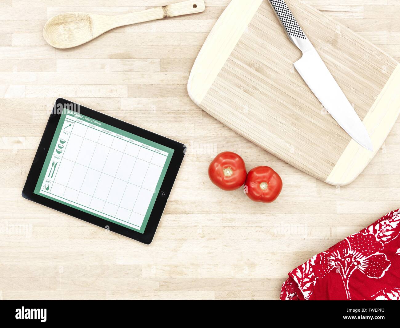 A studio photo of a kitchen bench in preparation for cooking Stock ...