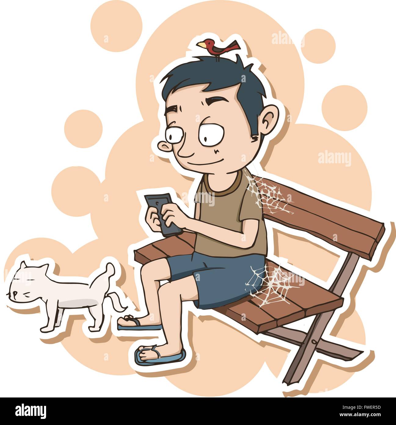 Cartoon man using smart-phone and ignore every things around Stock ...