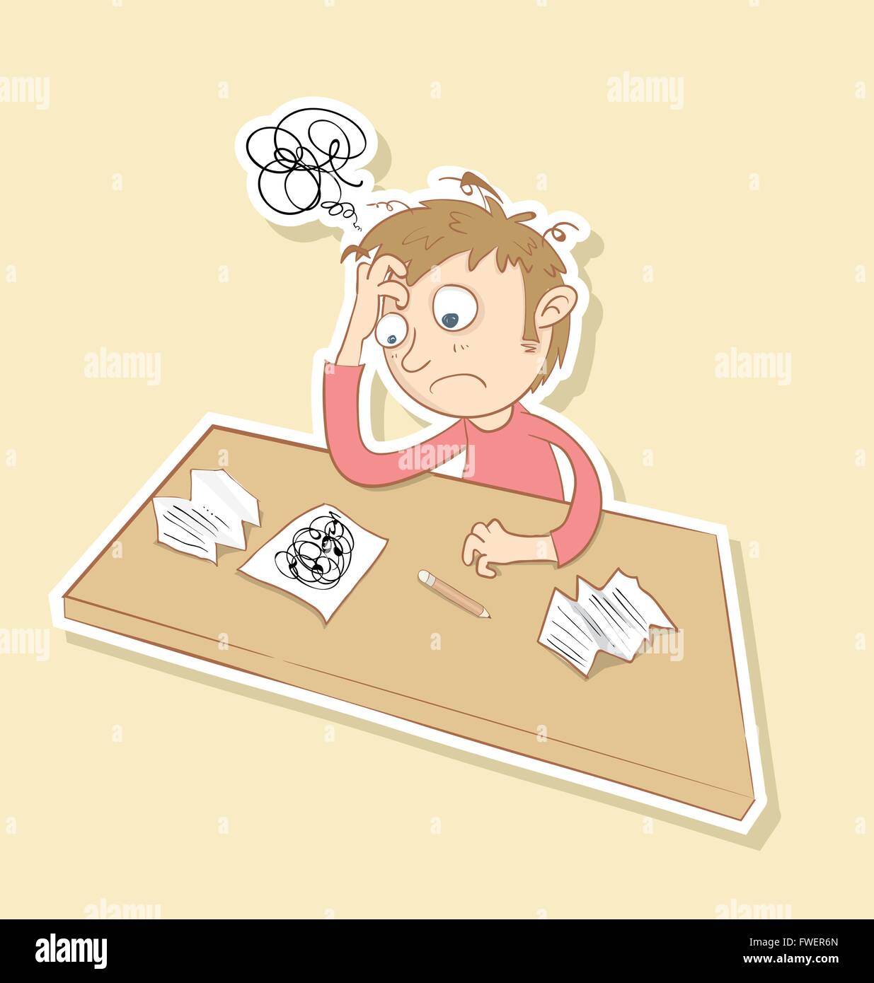 Cartoon man stressing about his work in hand drawing style Stock Vector ...