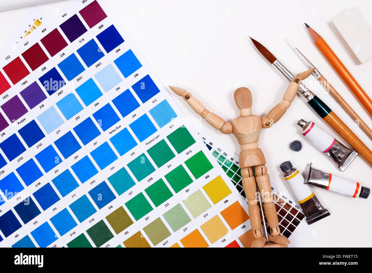 A set of tools for creative art work with abstract colored palette ...