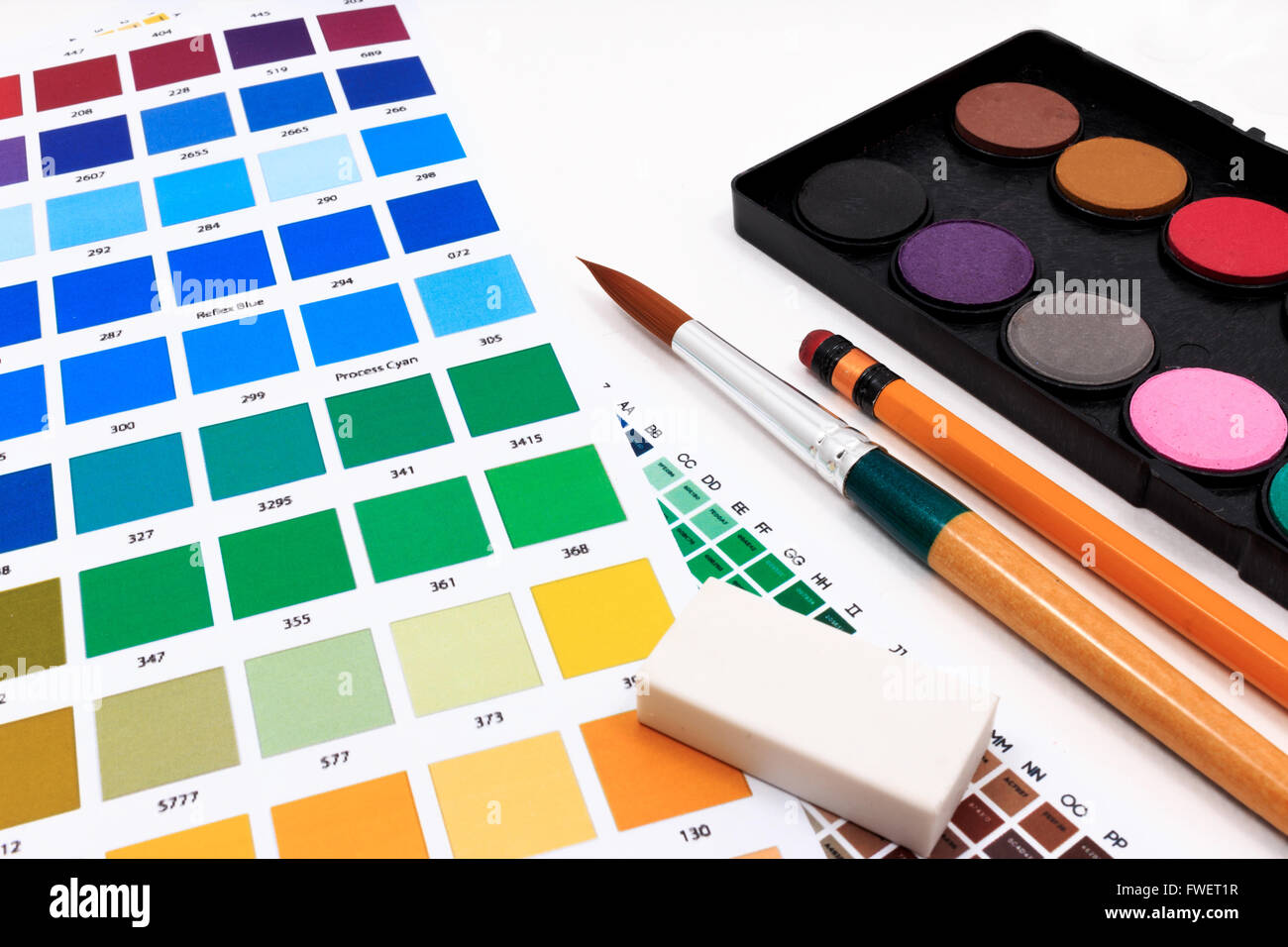 Brushes, watercolor classroom pack,eraser and abstract colored palette ...